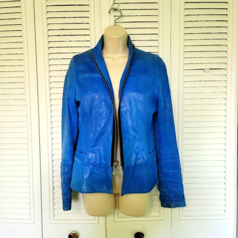 Royal Underground Royal Blue Leather Jacket Sz Small … - Gem